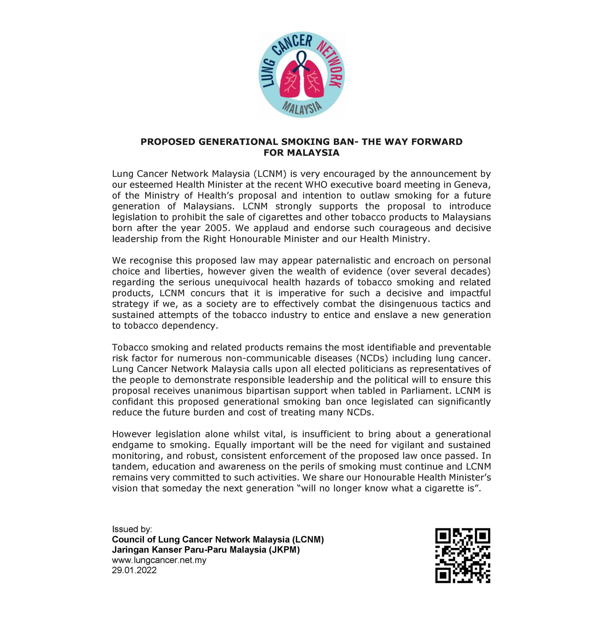 Proposed generational smoking ban - the way forward for Malaysia - Lung ...